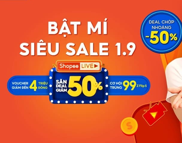 Shopee 1.9: Tiệc SALE mở màn, cơ hội trúng Z Flip 5, Deal giảm 50% cực chất