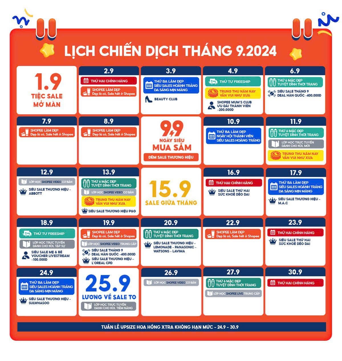 Lịch sale Shopee 2024: Cập nhật chi tiết tháng 09.2024